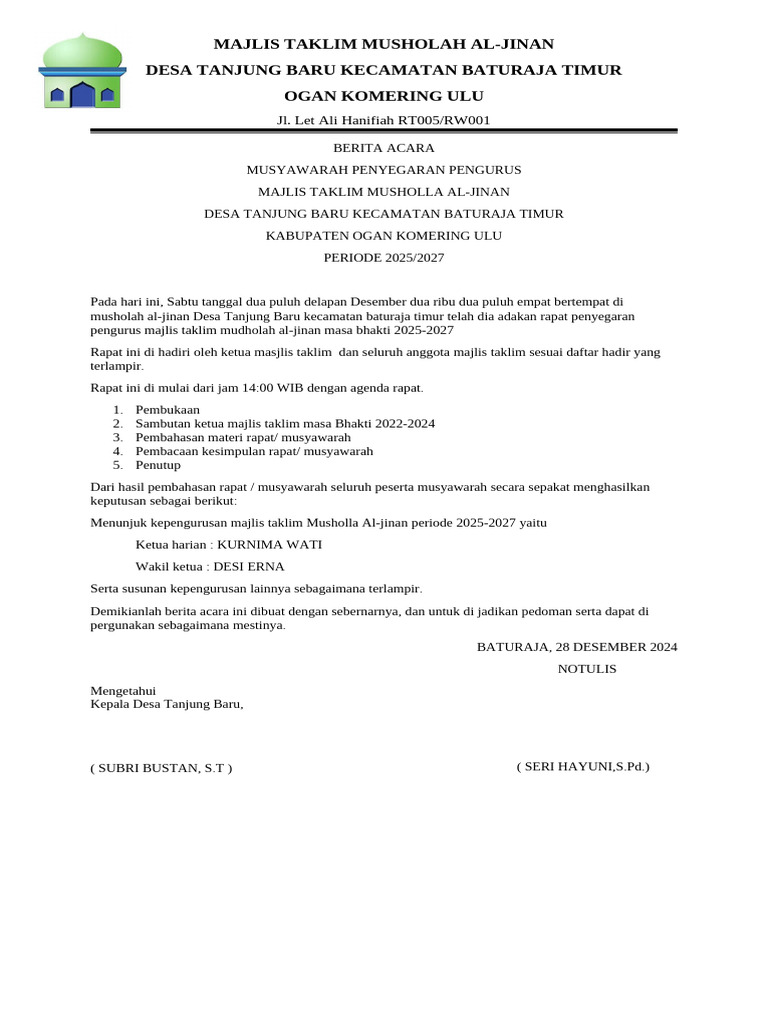 Musyawarah Pengurus Majlis Taklim 2025-2027 | PDF
