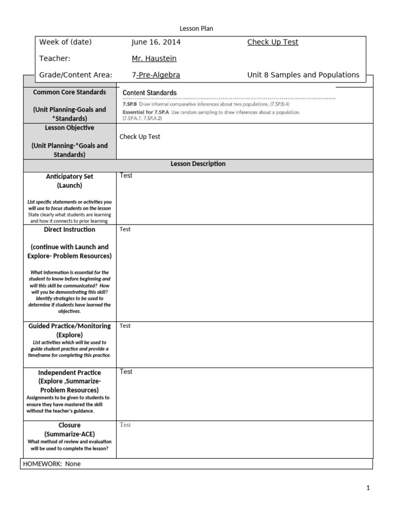 Unit 8 Lesson 1.4T June 16 | PDF | Individualized Education Program | Lesson Plan