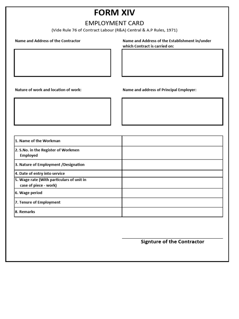 Employment Card Form XIV Details | PDF