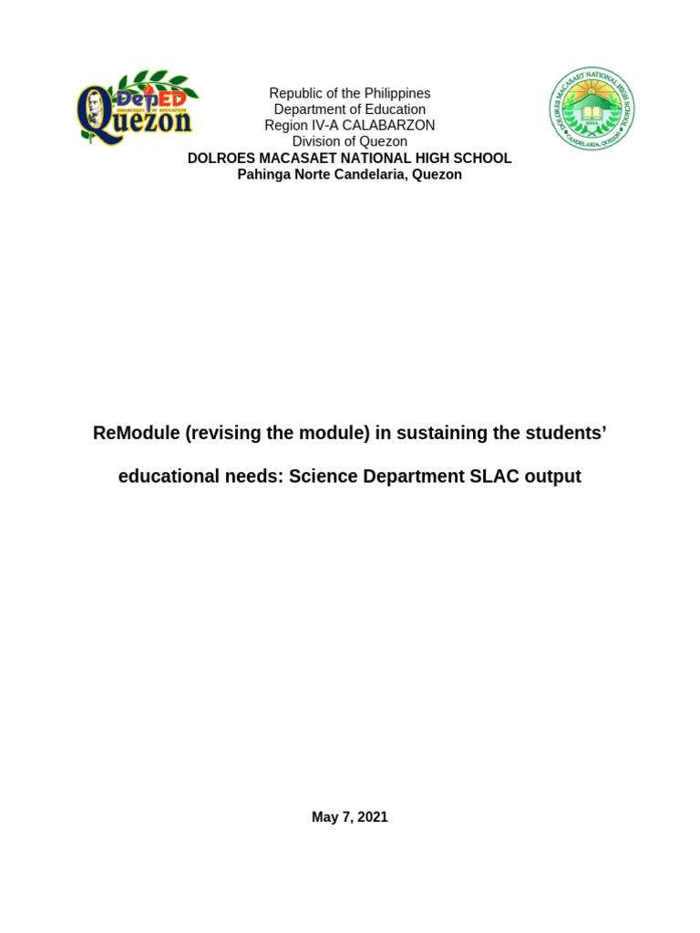 SLAC-OUTPUT1 Remodule Monitour | PDF | Learning | Methodology