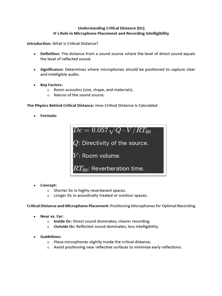 Microphone Placement and Critical Distance | PDF | Microphone | Sound ...