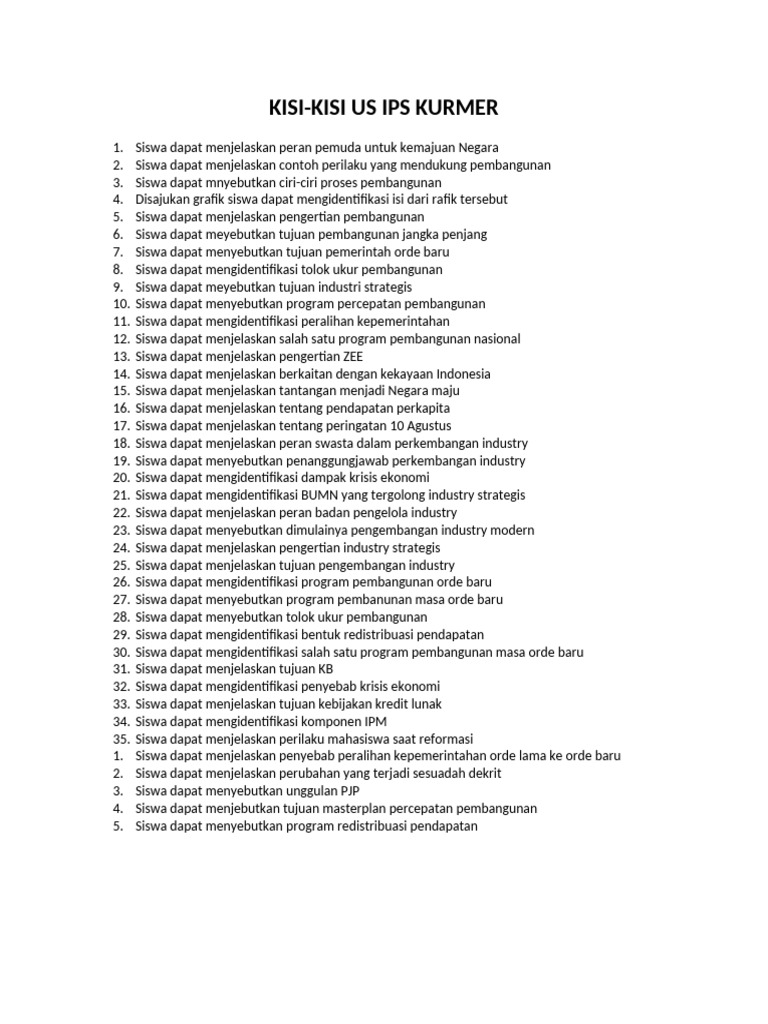 Kisi-Kisi Us Ips Kumer 2025 | PDF