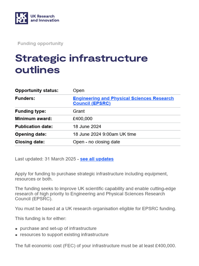 Strategic Infrastructure Outlines - UKRI | PDF | Infrastructure | Procurement