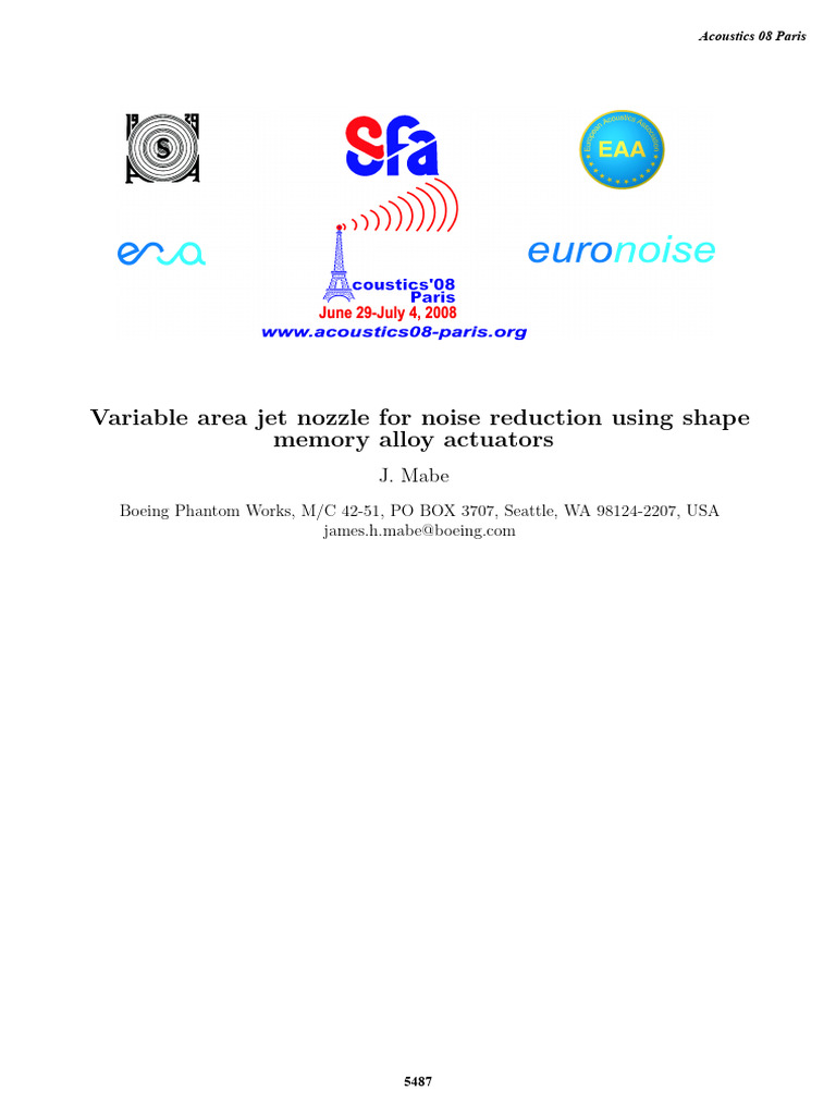 Variable Area Jet Nozzle for Noise Reduction | PDF | Shape Memory Alloy ...