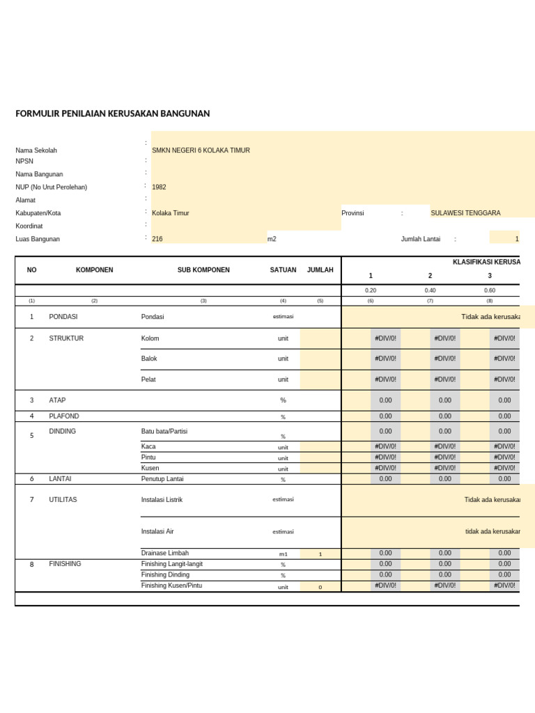 Form Identifikasi Kerusakan Bangunan Sekolah MPyU SMANTIR A | PDF