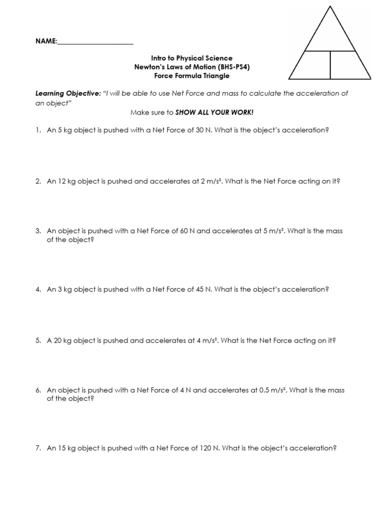 06 - Newton's 2nd Law Formula Triangle (BHS-PS4, L3) | PDF