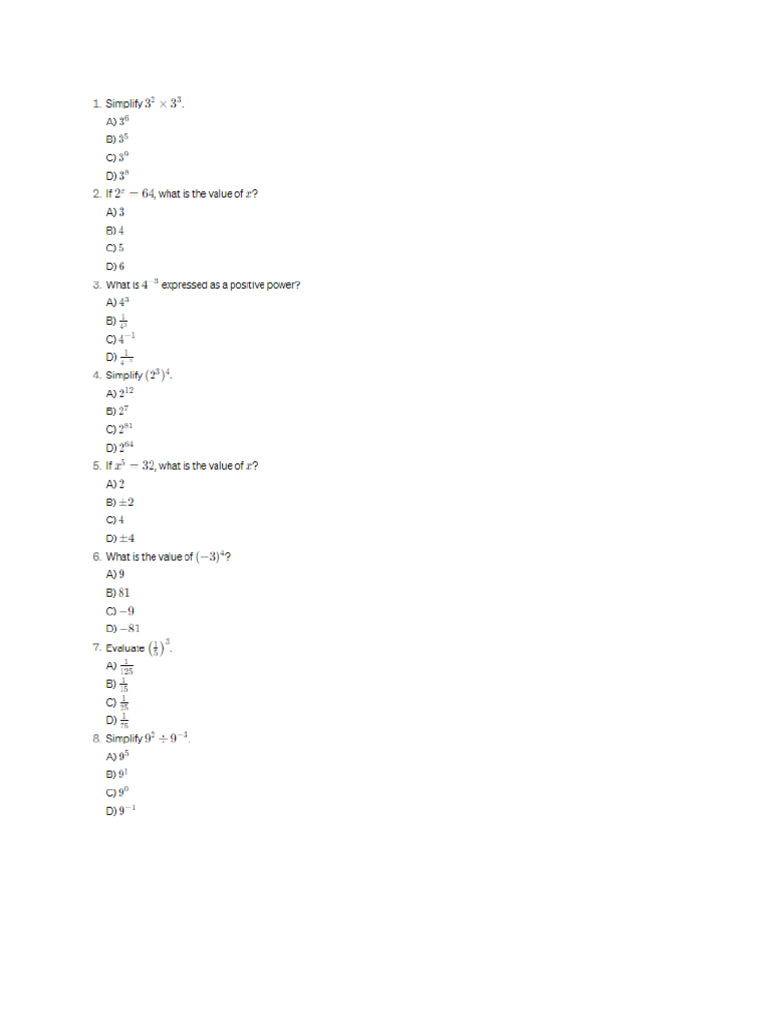 Exponents and Powers Set 2 Question Paper | PDF