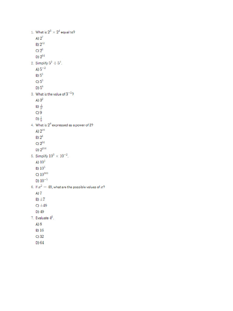 Exponents and Powers Set 1 Question Paper | PDF
