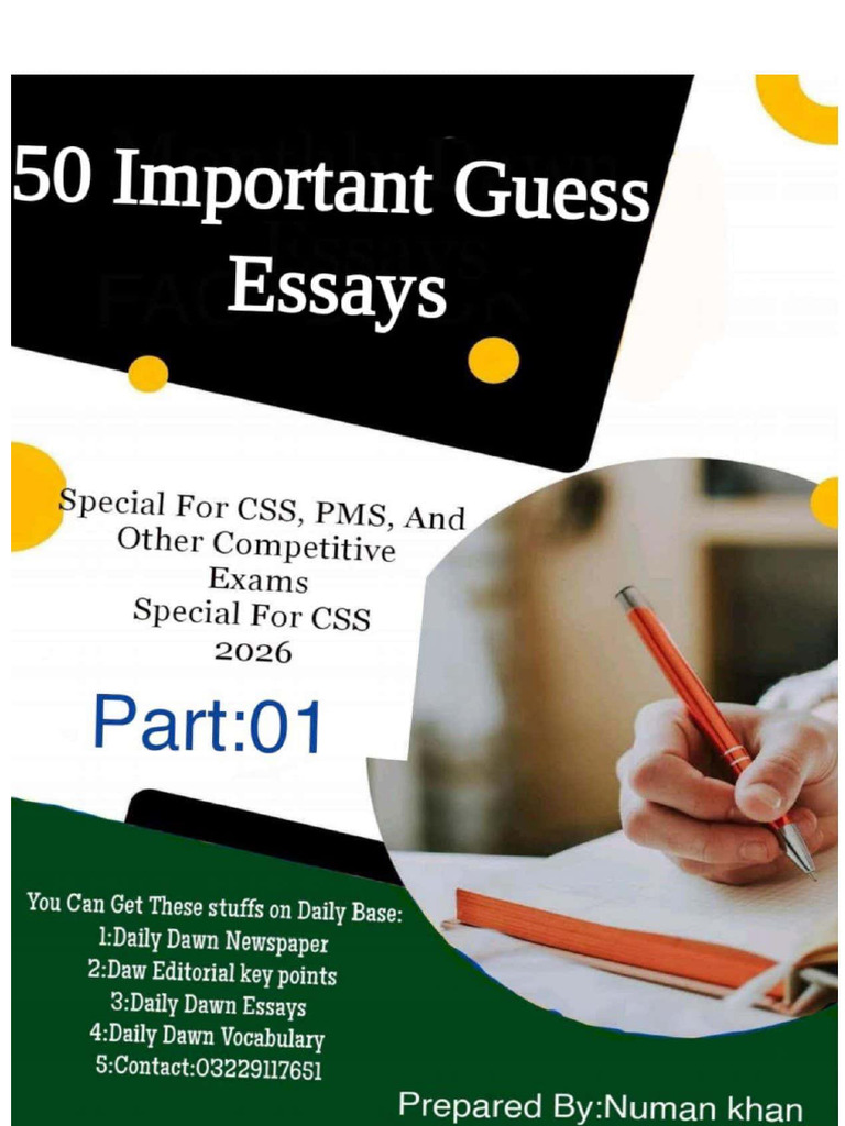 50 Important Guess Essays For CSS 2026 by 03229117651 | PDF