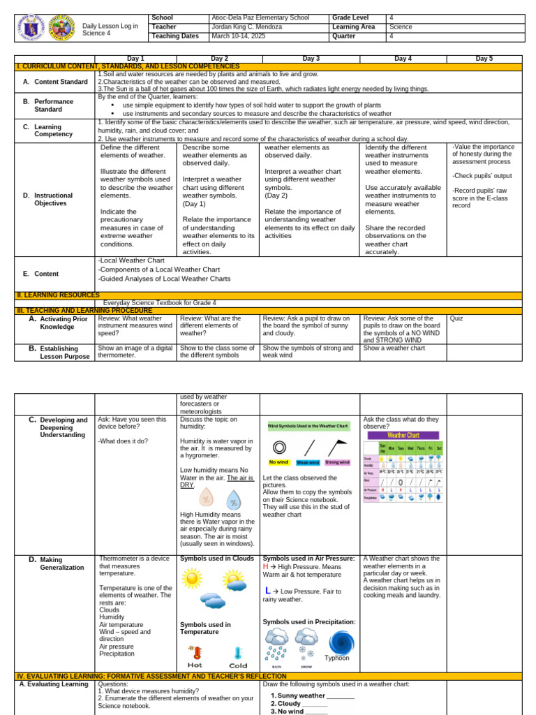 Grade 4 Science: Weather Elements Log | PDF | Humidity | Weather