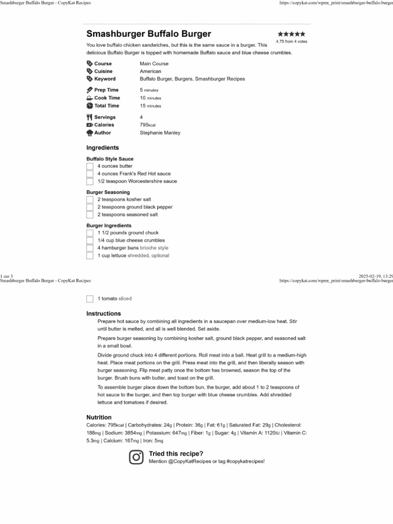 Smashburger Buffalo Burger Recipe | PDF