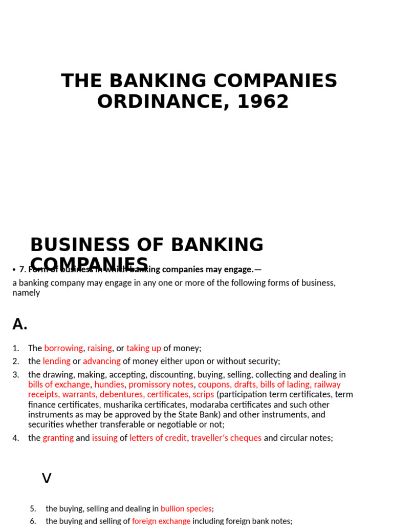 Banking Companies Ordinance 1962 INTRO | PDF | Securities (Finance) | Banks
