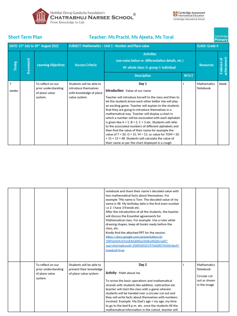 Grade 4 Math Unit 1 Overview | PDF | Mathematics | Knowledge