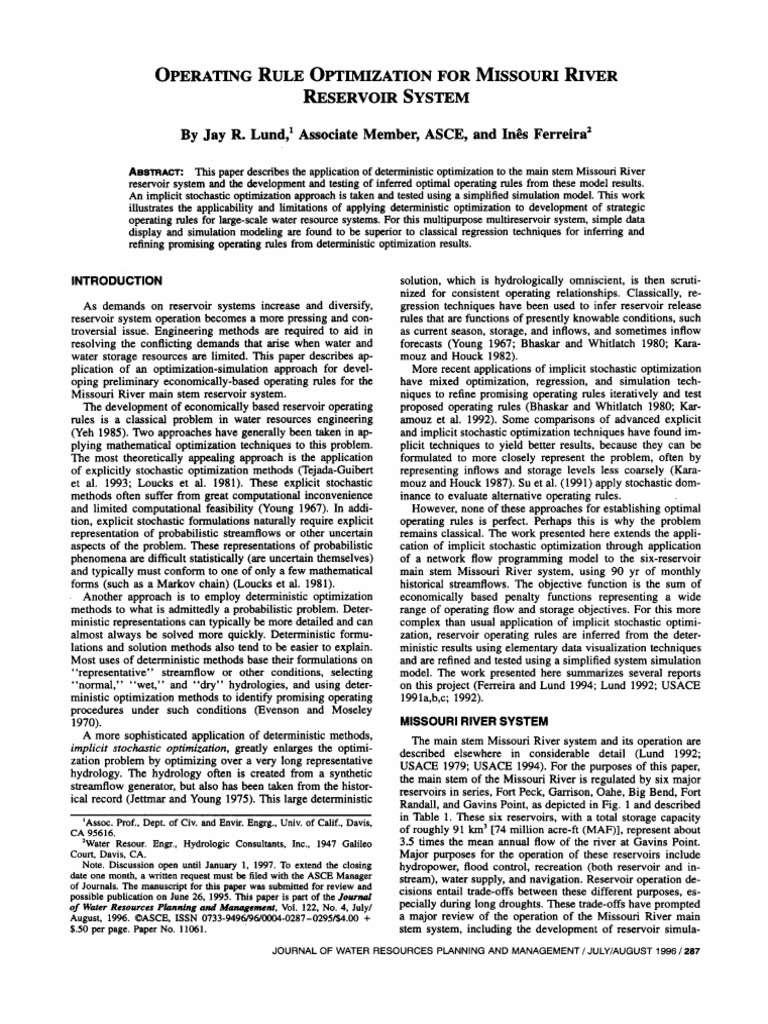 1996 - Operating Rule Optimization For Missouri River | PDF | Mathematical Optimization | Reservoir