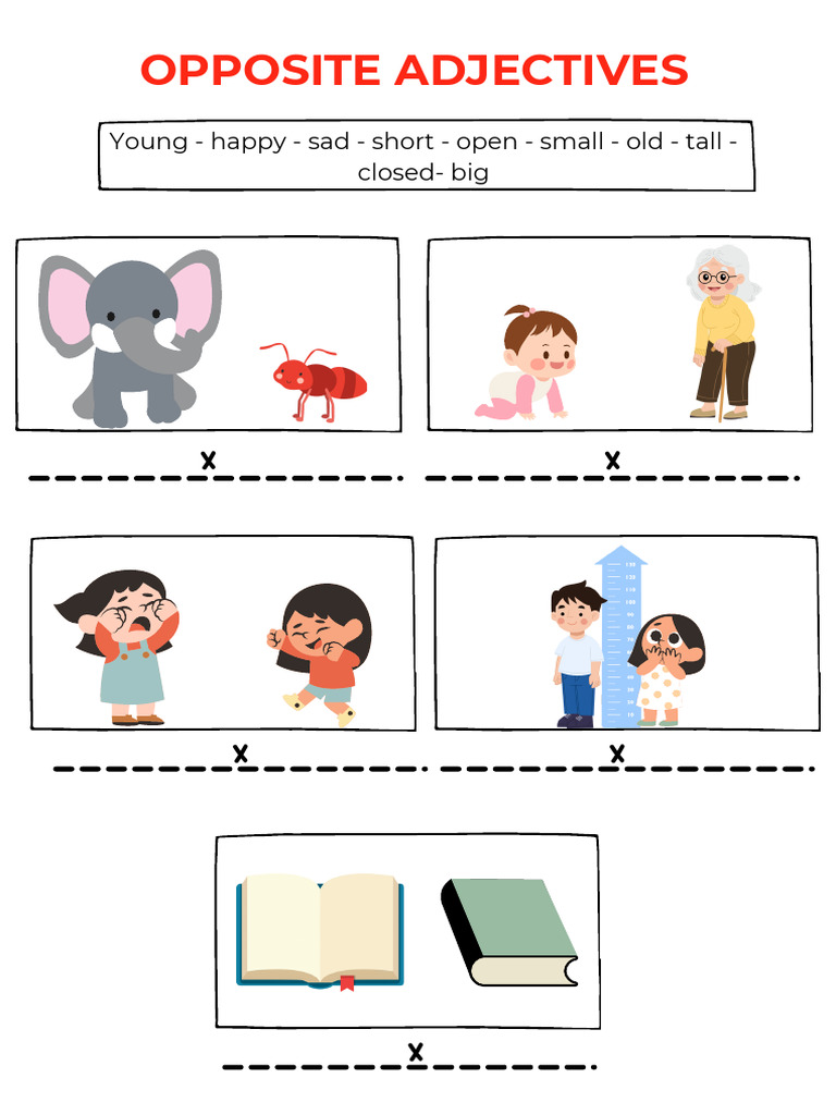 Colorful Playful English Opposite Adjectives Worksheet | PDF