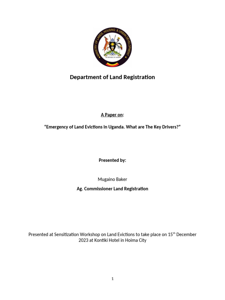 A Paper On Land Evictions 13th December 2023 | PDF | Uganda | Leasehold ...