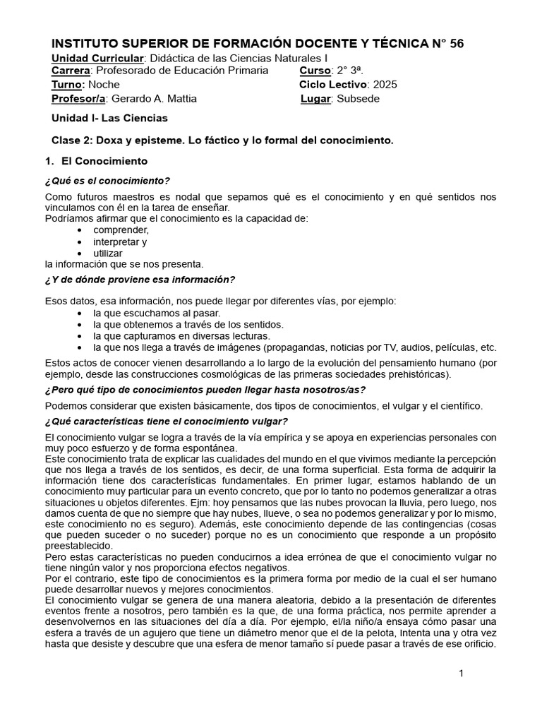 Aula 2 3a. Primaria - Clase 2 - Doxa y Episteme. Lo Factico y Lo Formal ...