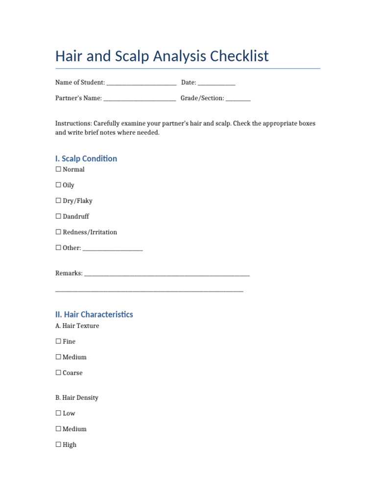 Hair and Scalp Analysis Checklist | PDF