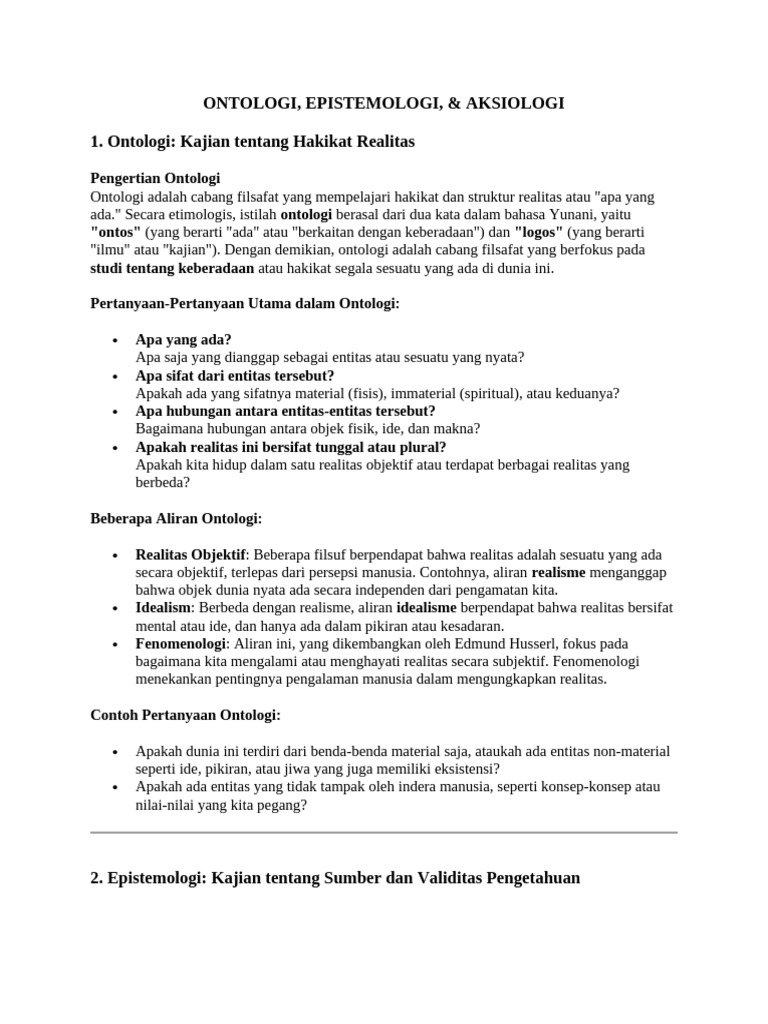 Ontologi, Epistemologi, dan Aksiologi | PDF
