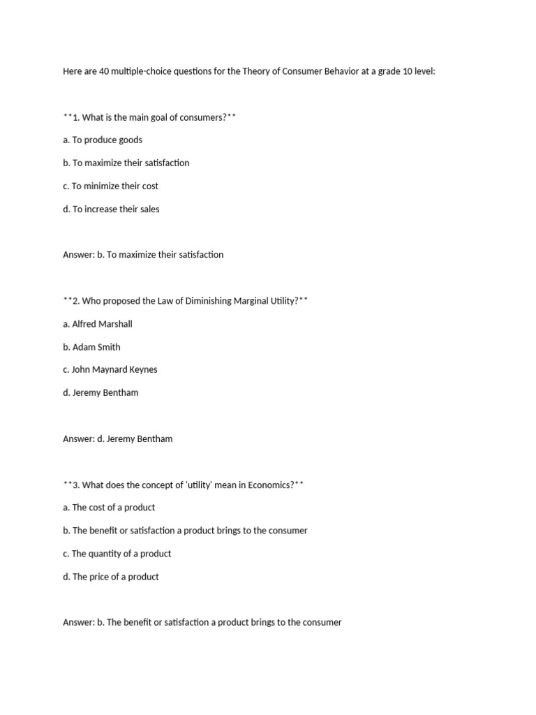 40 Multiple Grade 10 Part One | PDF | Elasticity (Economics) | Demand