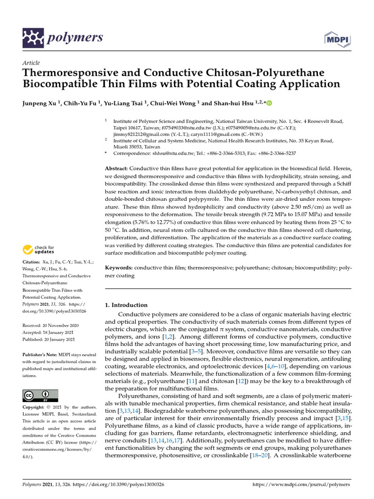 Thermoresponsive and Conductive Chitosan-Polyureth | PDF | Reverse Transcription Polymerase ...