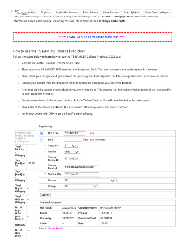 TS EAMCET 2025 College Predictor, TS EAMCET College Predictor 2025_ Predict Engineering Colleges ...