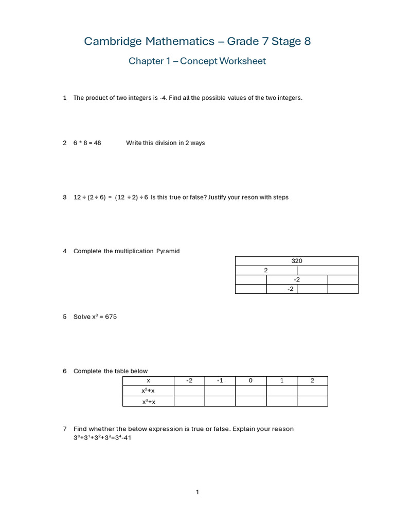 Chapter 1 Additional Worksheet | PDF