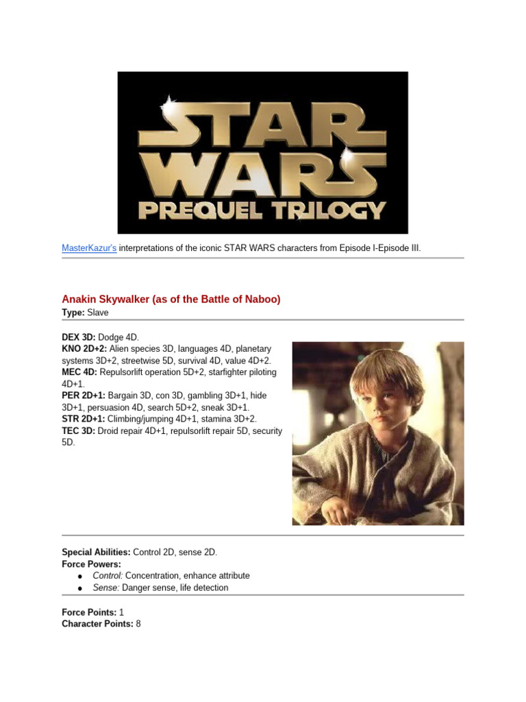 Anakin Skywalker (Prequels) | PDF | Jedi | Darth Vader