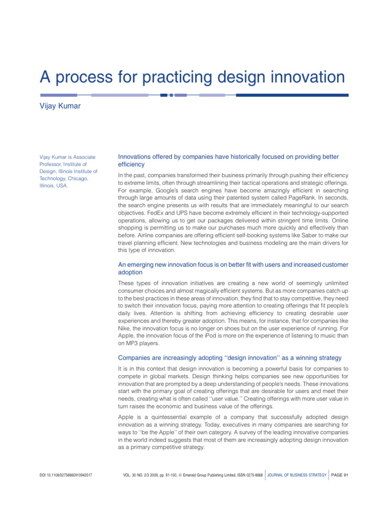 A Process For Practicing Design Innovation | PDF | Innovation ...