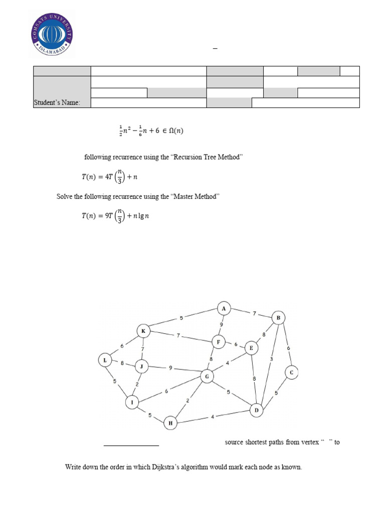 COMSATS CSC301 Exam: Algorithms & Data Structures | PDF | Discrete ...