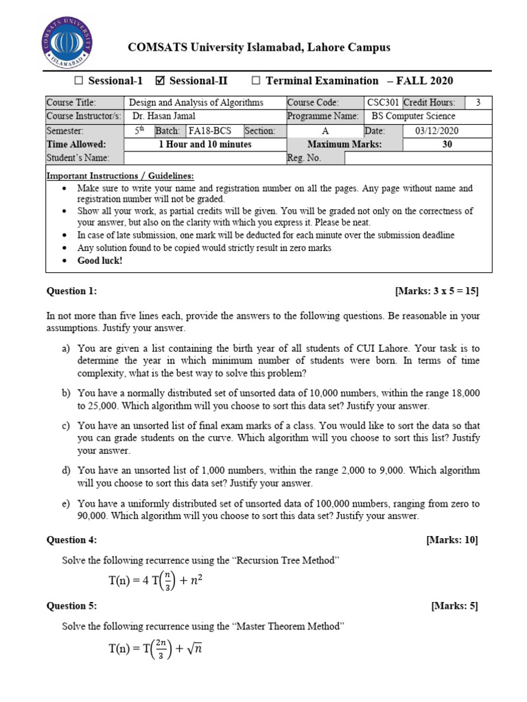 S2 Exam | PDF | Algorithms | Theoretical Computer Science
