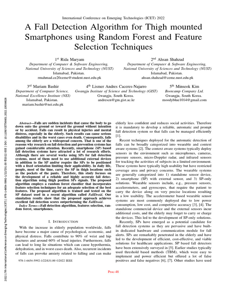 Published IEEE ICET 2022 A FDS Thigh Mounted SPs Random Forest | PDF ...
