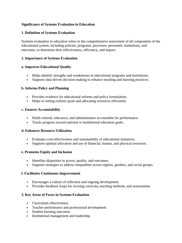 Importance of Systems Evaluation in Education | PDF | Evaluation | Learning