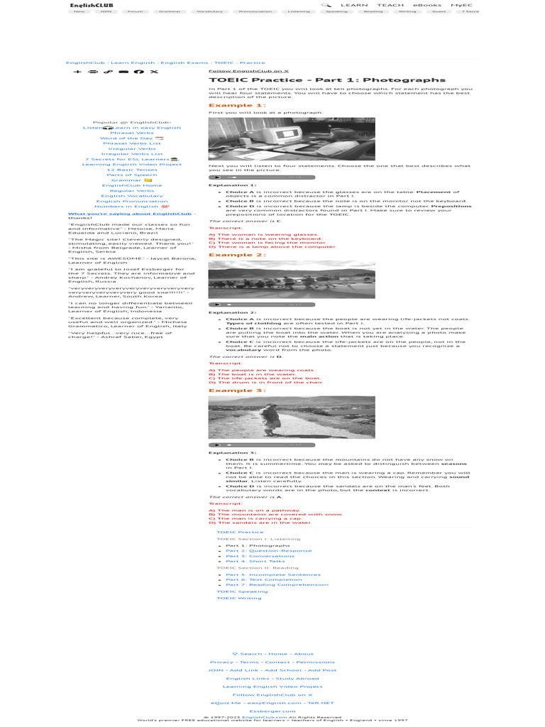 TOEIC Practice: Part 1 Overview | PDF | English Language | Vocabulary