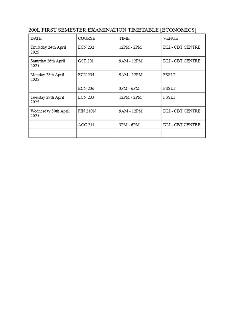 Examination Timetable | PDF