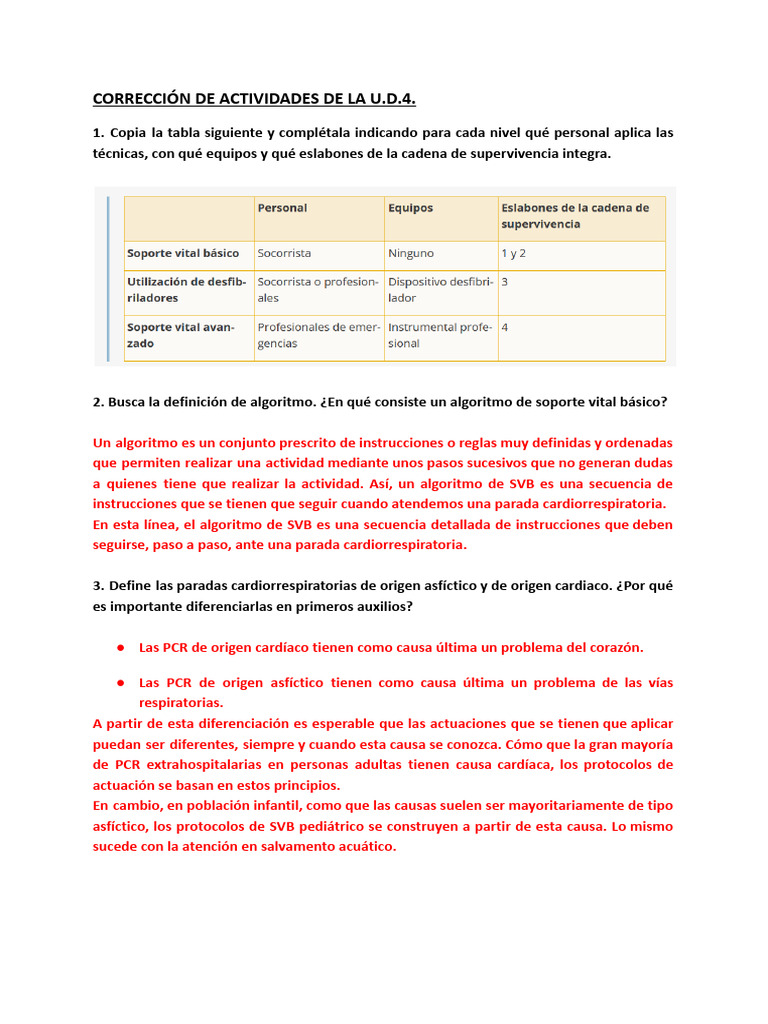 Correcci-N de Las Actividades UD4 | PDF | Reanimación cardiopulmonar | Tórax