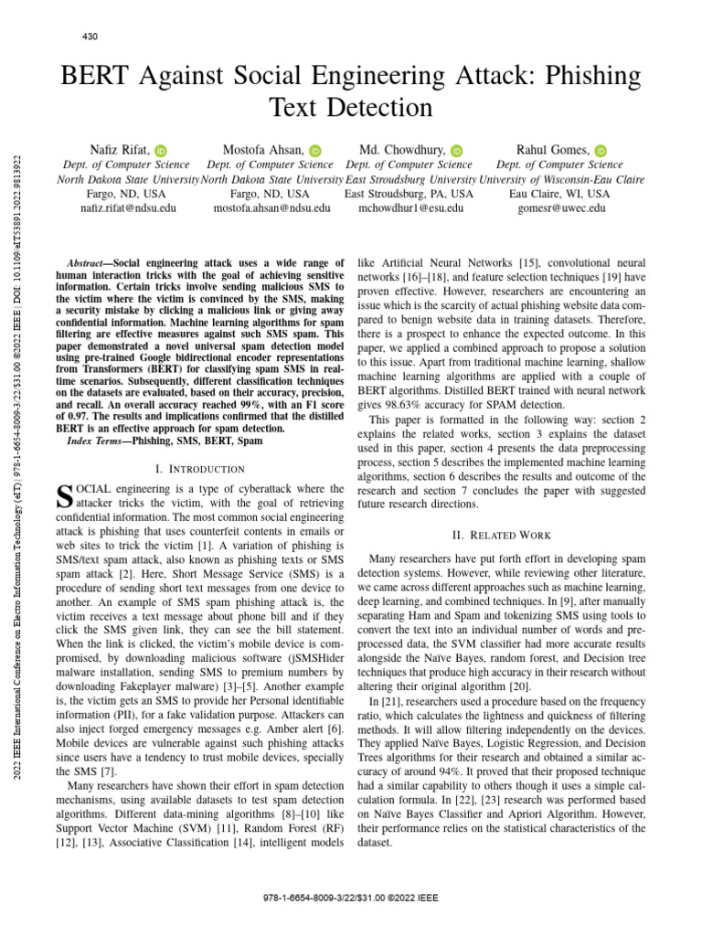 BERT Against Social Engineering Attack Phishing Text Detection | PDF | Support Vector Machine ...