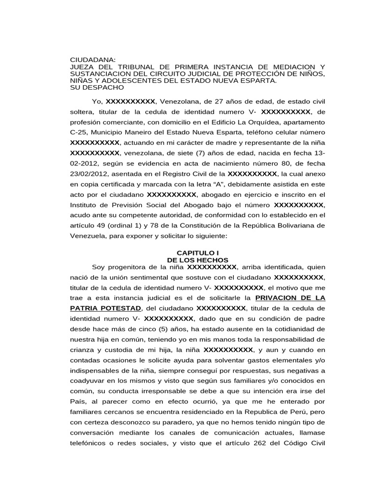 Solicitud de Privación de Patria Potestad | PDF | Abogado | Venezuela