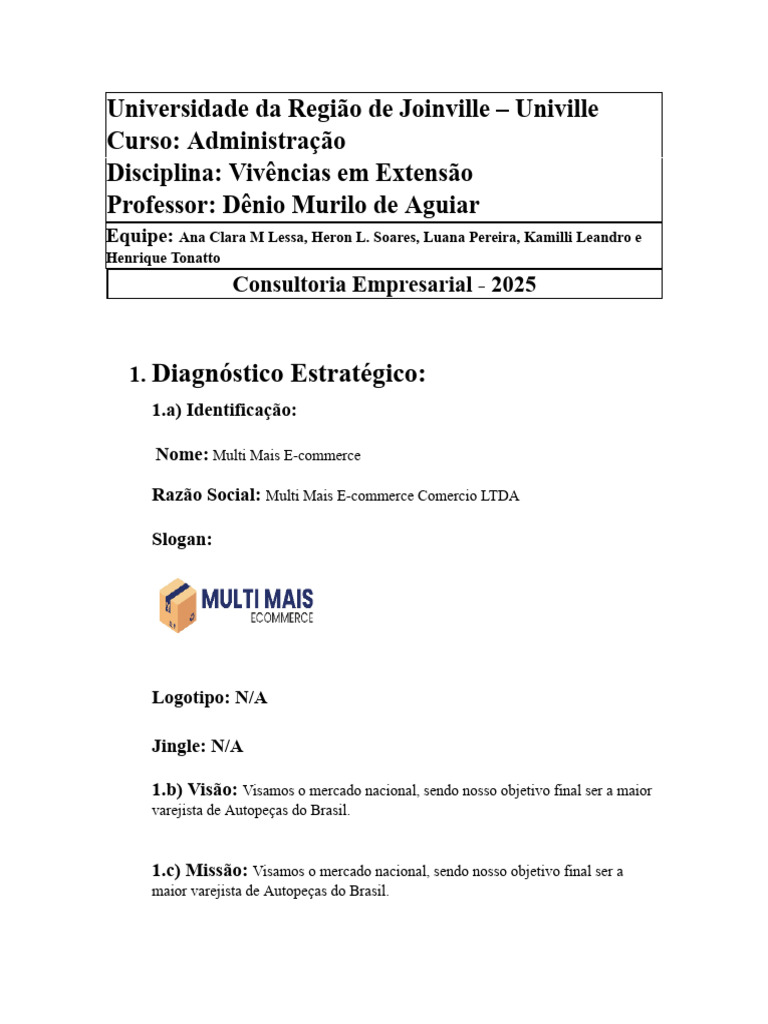 Diagnóstico Estratégico da Multi Mais E-commerce | PDF | Gestão de ...