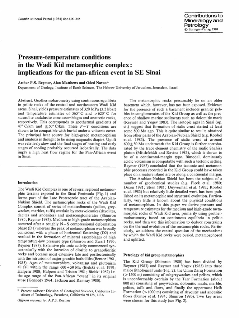 Navon Etal 1984 CMP P-T of Wadi Kid | PDF | Rock (Geology) | Earth Sciences