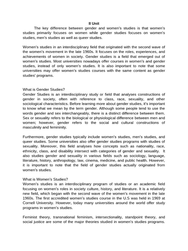 II Unit | PDF | Women's Studies | Gender