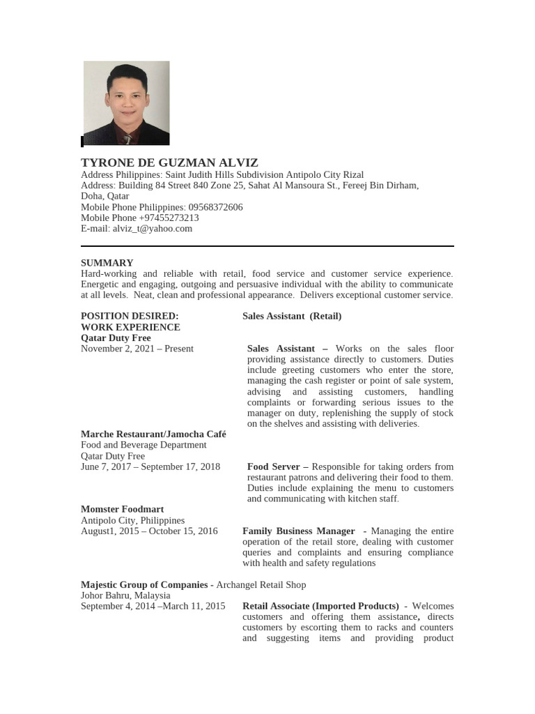 Tyrone Alviz Resume Updated New | PDF | Floristry