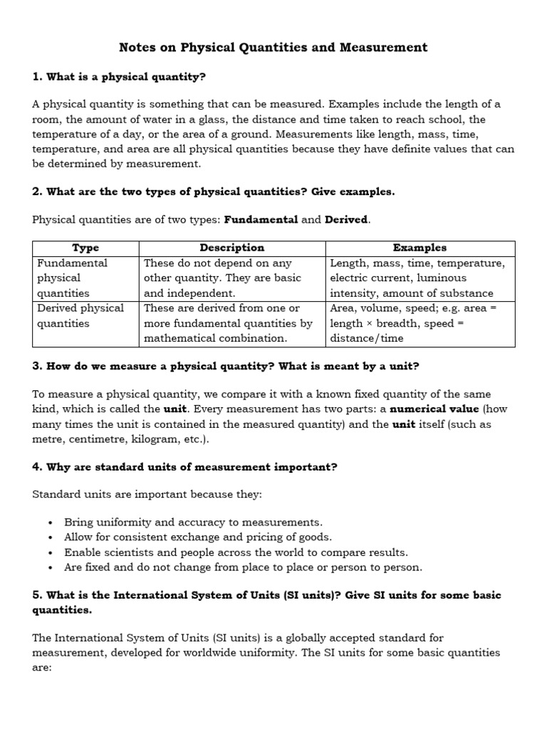 Physical Quantities and Measurement Notes | PDF | Quantity | Measurement