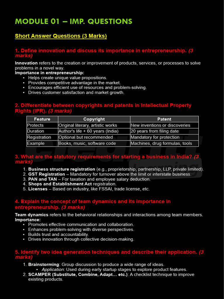 Ipr Full Module Imp Questions | PDF | Pricing | Prototype