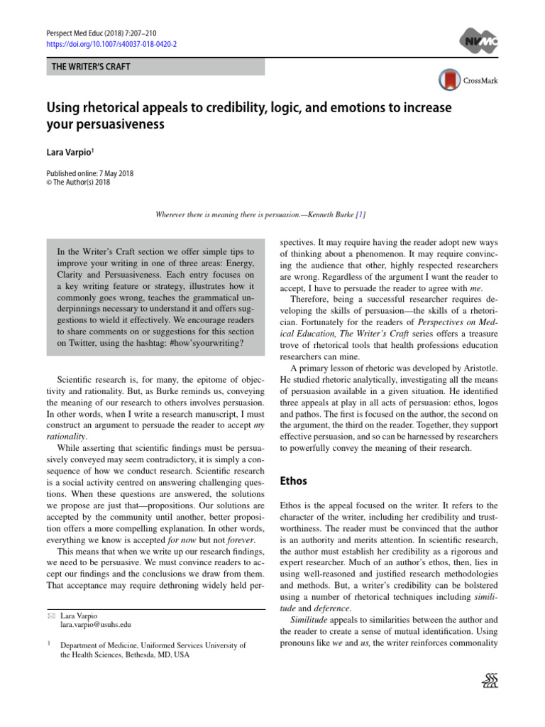 Using Rhetorical Appeals To Credibility, Logic, and Emotions To ...