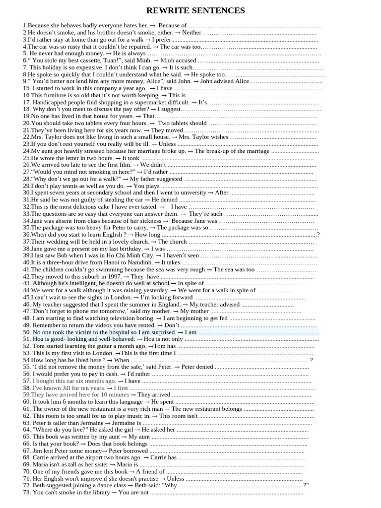 Transformation Sentneces | PDF