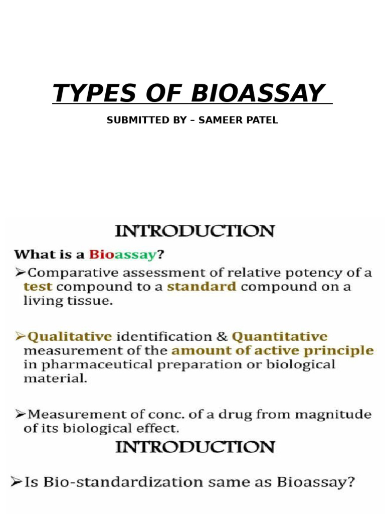 Types of Bioassay: Submitted by - Sameer Patel | PDF