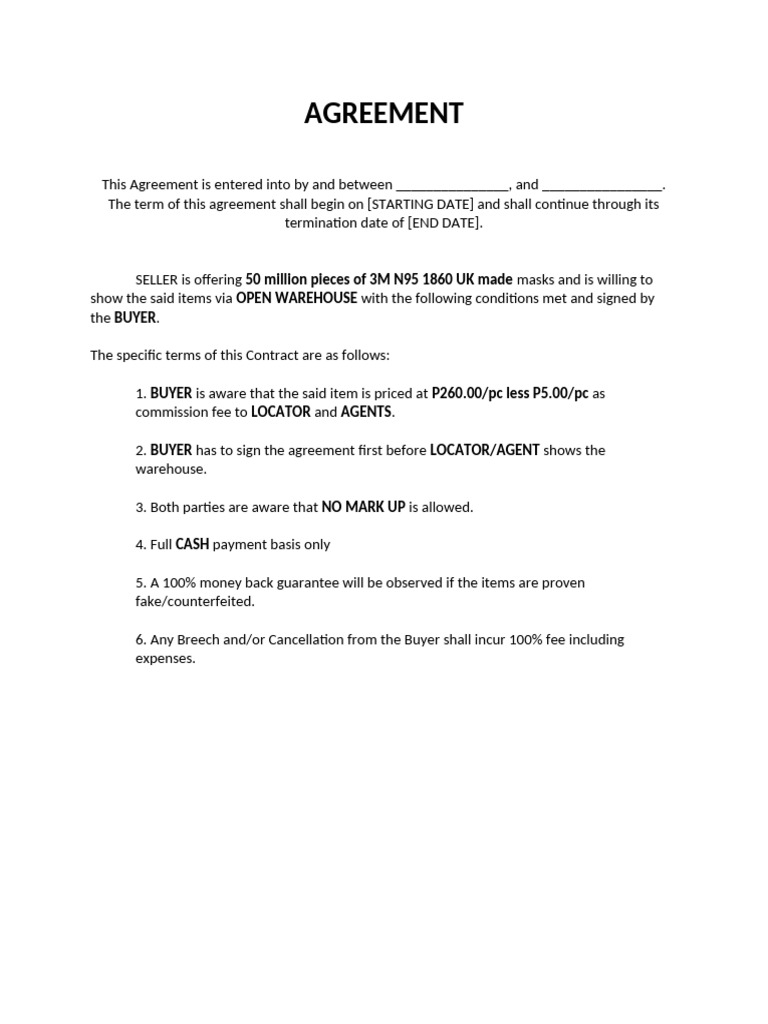 Internal Agreement for Mask Purchase | PDF
