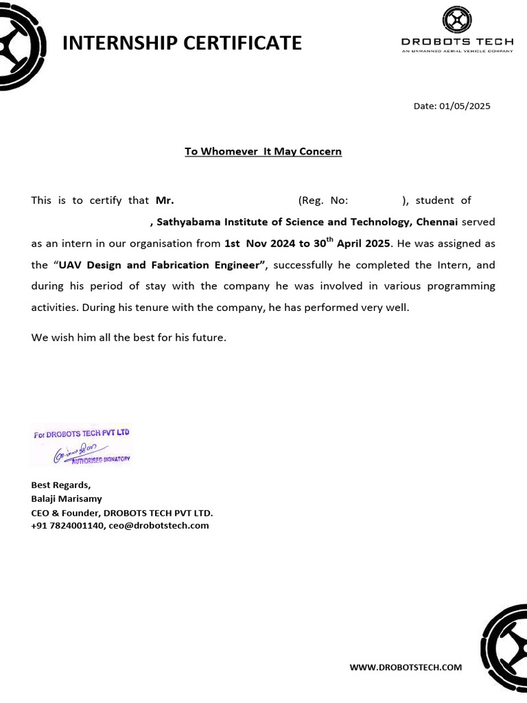 Veera Manikandan Intern Certificate | PDF