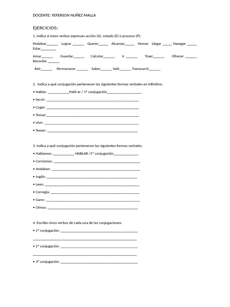 Ficha de Práctica de Verbos | PDF
